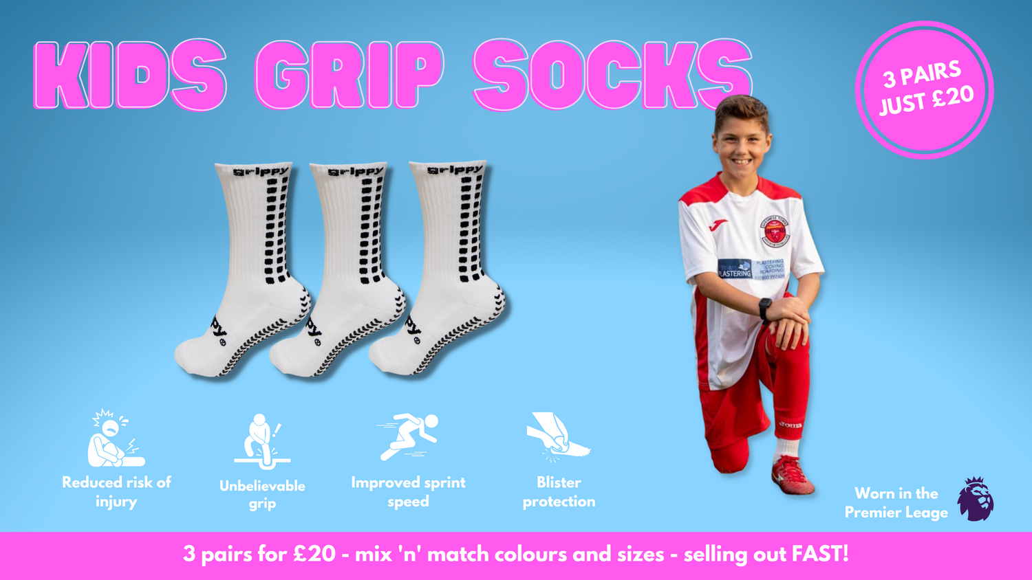 Kid's Football Grip Socks - Grippy Sports Non Slip Socks